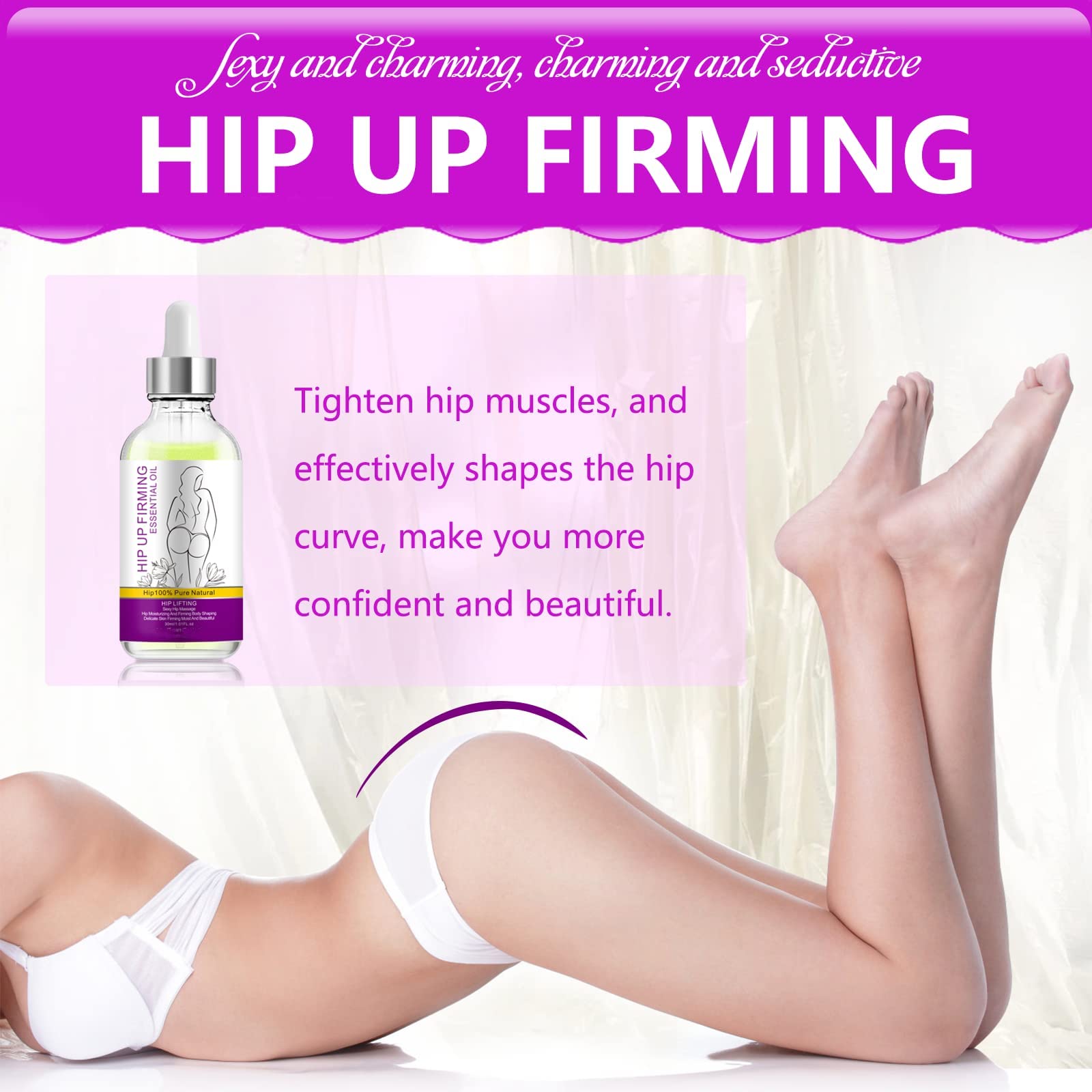 Hip Lift Up Essential Oil, Butt Firming Enhancement Essential Oil for Women, Natural Herbal Hip Lift Buttock Massage Oil, Butt Cellulite Removal, Firming & Lifting Fast (1 Pack)