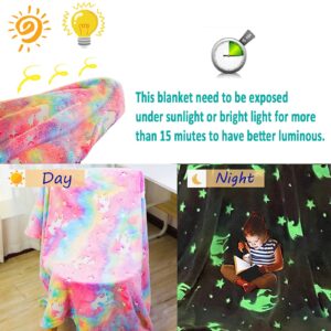 HUABANSHUI Glow in The Dark Blanket, Luminous Unicorn Blanket - Christmas Birthday Gifts for Kids Girls Toddler Grandkids(50" x 60", Rainbow)