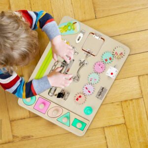 Eapura Montessori Busy Board for Toddlers, for Kids Toddler Busy Board, Wooden Sensory Toys Toddler for Preschool Learning Activities - Fine Motor Skills Travel Toy Educational Learning Toys