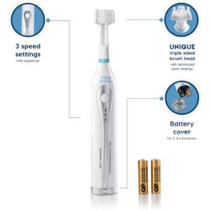 Triple Bristle Sonic Go + Blue Toothbrush Travel Case | Portable AA Battery Sonic Toothbrush for Travel | Portable Hard Protection Case for Traveling