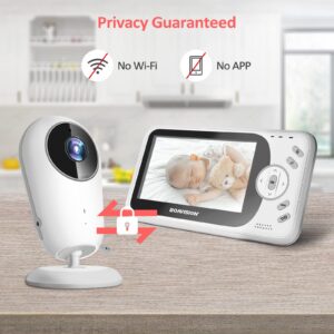 BOAVISION Video Baby Monitor with Camera and Audio,Digital 2.4Ghz Wireless Video Monitor with 4.3 inch IPS Screen,1760mAh Battery,Temperature Monitor,VOX,Talk Back,Night Vision,Lullabies,VB608