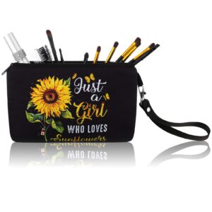 sunflower gifts bag for women just a girl who loves sunflowers cosmetic bag sunflower pouch makeup bag sunflower purse makeup bag with zipper pencil clutch sunflower clutch travel bags