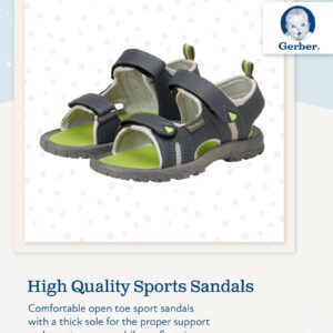 GERBER Baby Boys' Sandals - Adjustable Summer Sports Sandals (Infant/Toddler), Size 4 Infant, Grey/Neon Lime