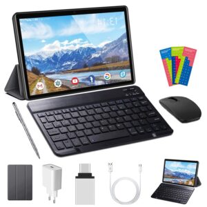 2023 newest tablet with keyboard 10 inch, android tablet newest octa-core processor, 64gb rom + 4gb ram storage, 256gb expandable, 2 in 1 tablet with dual wifi network, 1920x1200 hd display -gray