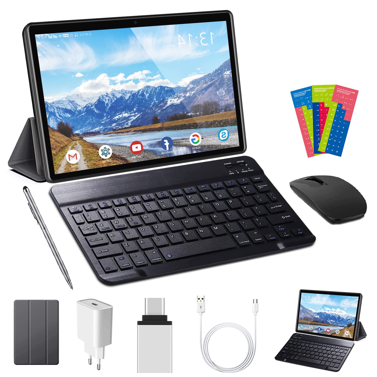 2023 Newest Tablet with Keyboard 10 Inch, Android Tablet Newest Octa-core Processor, 64GB ROM + 4GB RAM Storage, 256GB Expandable, 2 in 1 Tablet with Dual WiFi network, 1920x1200 HD Display -Gray