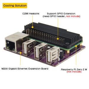 Geekworm for Raspberry Pi Zero 2 W Case Heatsink, M200-K Gigabit Ethernet Expansion Board 3-Port USB HUB with Aluminum Alloy Case&Heatsink for Raspberry Pi Zero 2W/Zero W (Not inlcude Raspberry Pi)