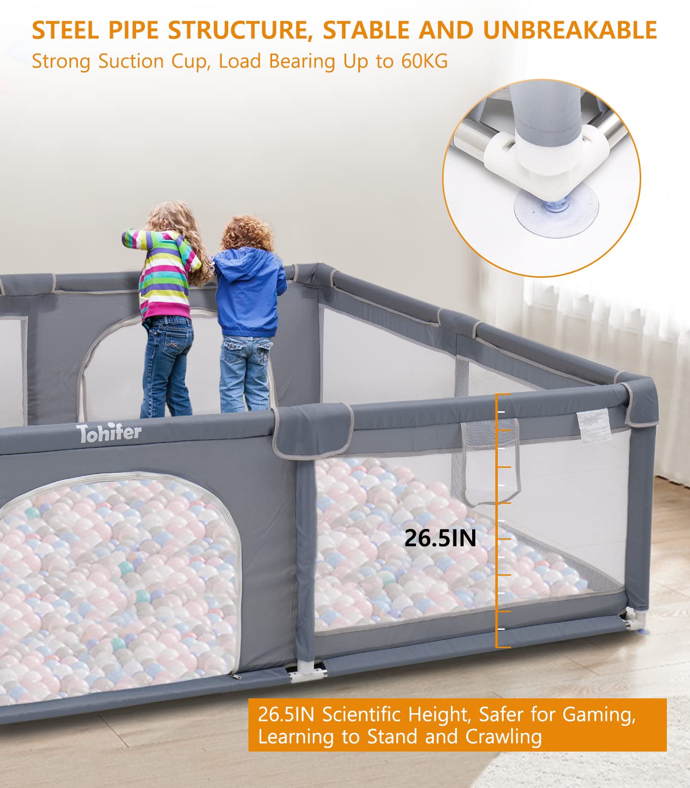 Baby Playpen with Mat, Large Baby Play Yard for Toddler, BPA-Free, Non-Toxic, Safe No Gaps Playards for Babies, Indoor & Outdoor Extra Large Kids Activity Center 79"x59"x26.5" with 0.4" Playmat