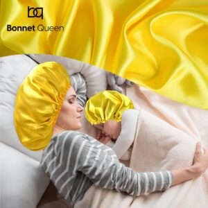 BONNET QUEEN Adjustable Drawstring Double Layer Reversible Silk Satin Mommy and Me Bonnet Sets Night Sleeping Hat Natural