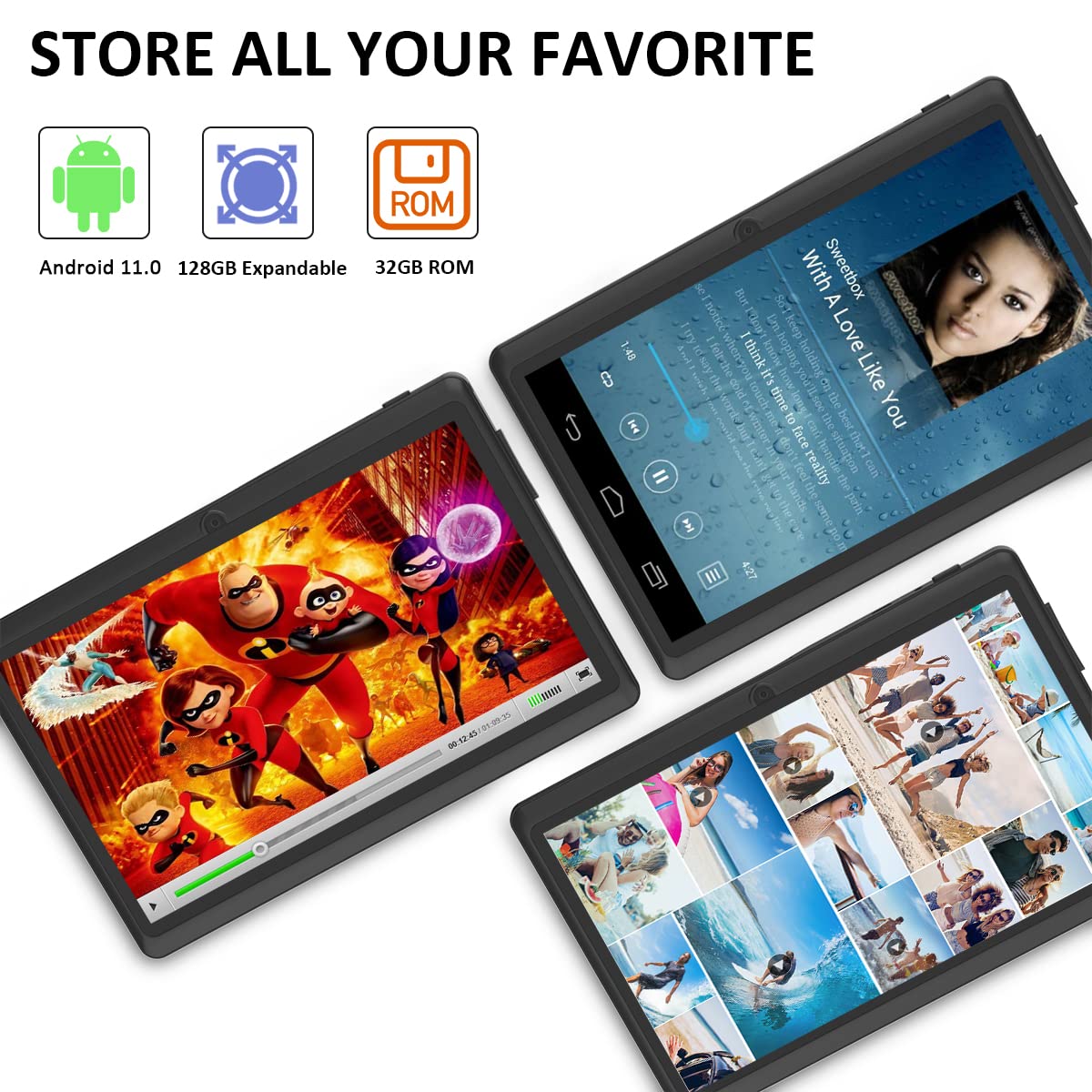 Android 11.0 Tablet, 7 Inch Tablet HD Display, 2GB RAM 32GB ROM, 1.6GHz Quad Core Processor, Designed for Portable Entertainment (2022 Latest Model)