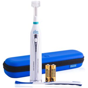 triple bristle sonic go + blue toothbrush travel case | portable aa battery sonic toothbrush for travel | portable hard protection case for traveling