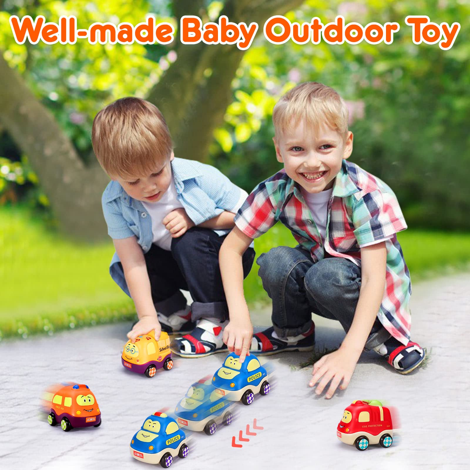 Baby Toy Cars for 1 2 3 Year Old Boys Girls Pull Back Car Cartoon Truck Toys for Toddler 1-3 School Bus Police Car Fire Engine Baby Toy 12-18 Months Xmas Gifts for 1 2 3 Year Old Boy Girl Outdoor Toys