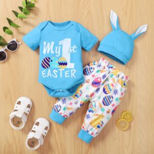 Truly One Baby Boy My First Easter Outfit Boy Easter Eggs Clothes Infant Easter Outfit (Blue,6-12 Months)