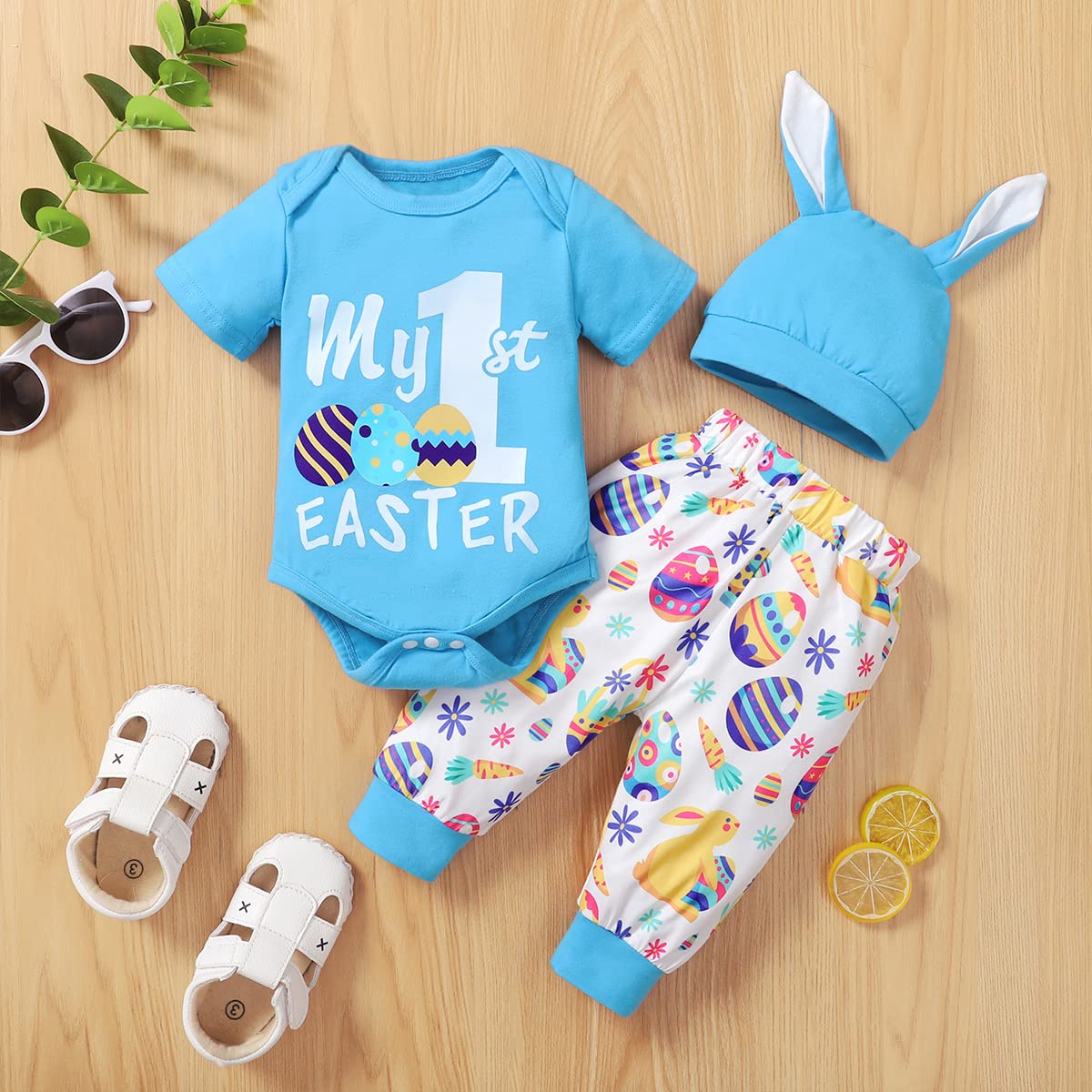 Truly One Baby Boy My First Easter Outfit Boy Easter Eggs Clothes Infant Easter Outfit (Blue,6-12 Months)