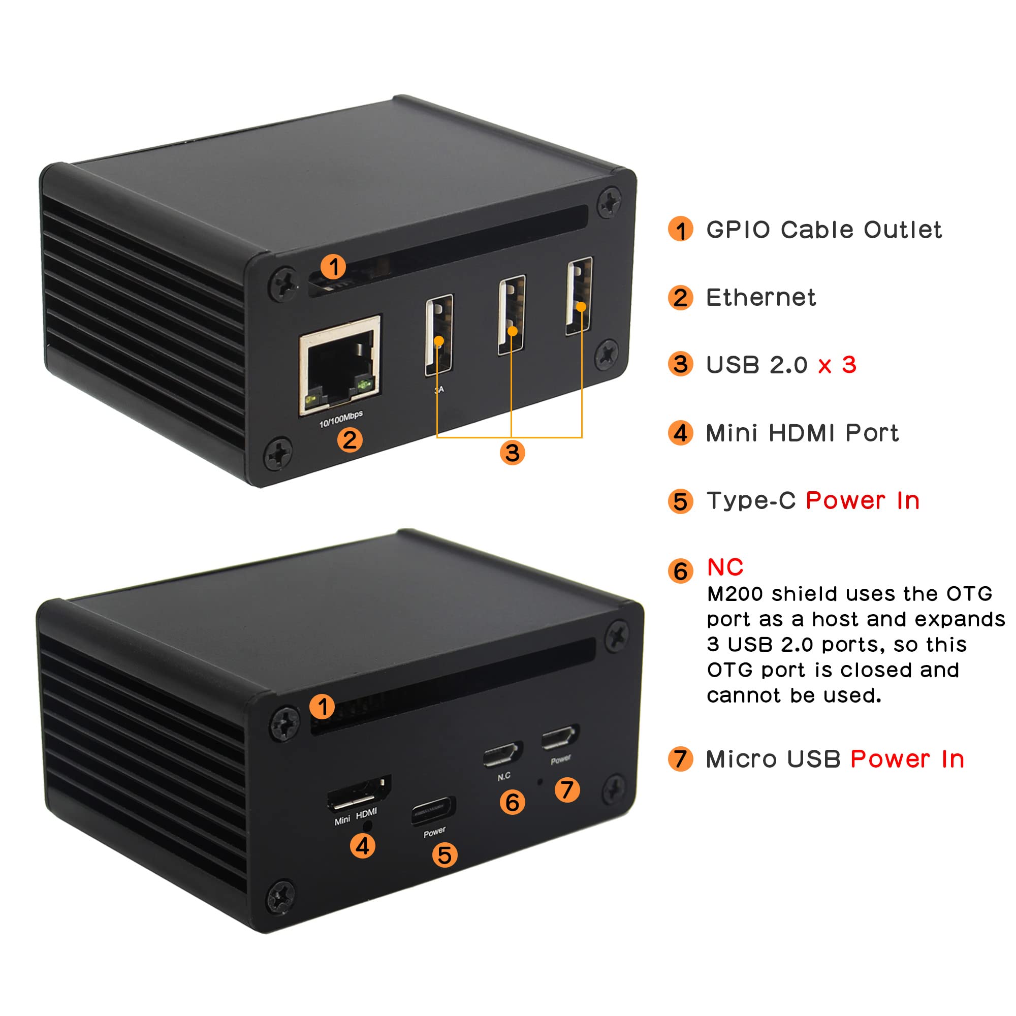 Geekworm for Raspberry Pi Zero 2 W Case Heatsink, M200-K Gigabit Ethernet Expansion Board 3-Port USB HUB with Aluminum Alloy Case&Heatsink for Raspberry Pi Zero 2W/Zero W (Not inlcude Raspberry Pi)