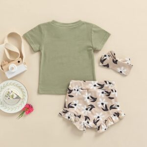 Hnyenmcko Newborn Infant Baby Girl Clothes Letter Short Sleeve T Shirts Top Ruffled Shorts Headband 3Pcs Summer Outfits Set (A-Daddy, 0-6 Months)