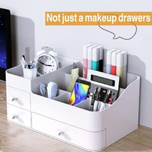 Makeup Organizer for Vanity, Large Countertop Organizer with Drawers, Cosmetics Storage for Skin Care, Brushes, Eyeshadow, Lotions, Lipstick,Nail Polish.Great for Dresser, Bathroom, Bedroom (White)