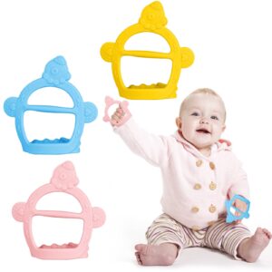 Fu Store 3 Pack Silicone Baby Wrist Teether Anti-Dropping Teething Toy for 3+ Months Infants, Octopus Shape Babies Chew Toys Pink Blue Yellow