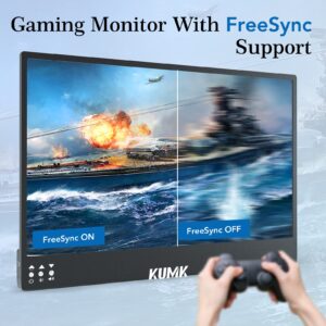 KUMK 4K Portable Monitor 13.3" 3840x2160 UHD USB-C Laptop Monitor with Kickstand & Carrying Bag, Eye Care Screen HDR Speakers FreeSync External Gaming Monitor for Mac PC Phone Xbox Switch PS5/4, Black