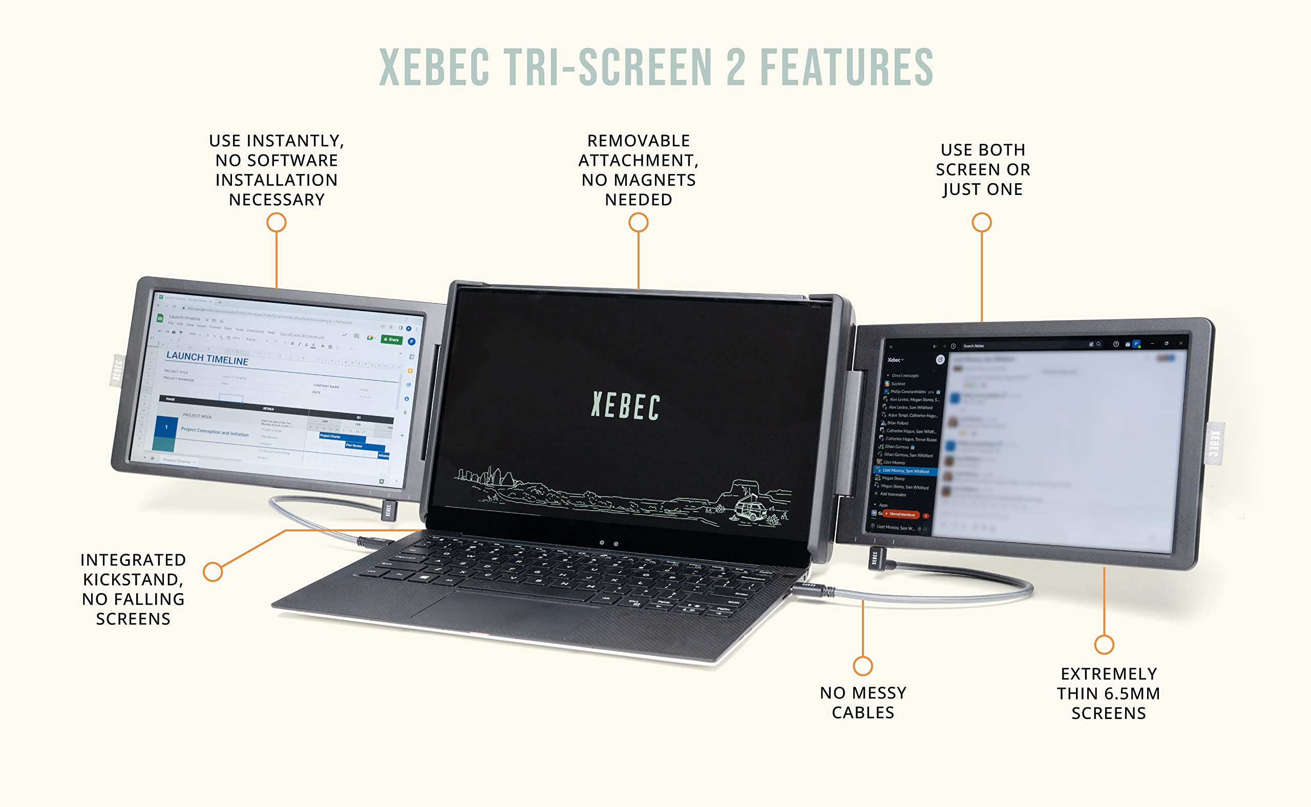 Xebec Tri-Screen 2 | 10.1in Portable Attachable Monitor for Laptop | Full HD Plug & Play, Compatible with Mac, PC, 1920x1200 Full HD Displays | The Original Tri Screen for Laptop with Instant Setup