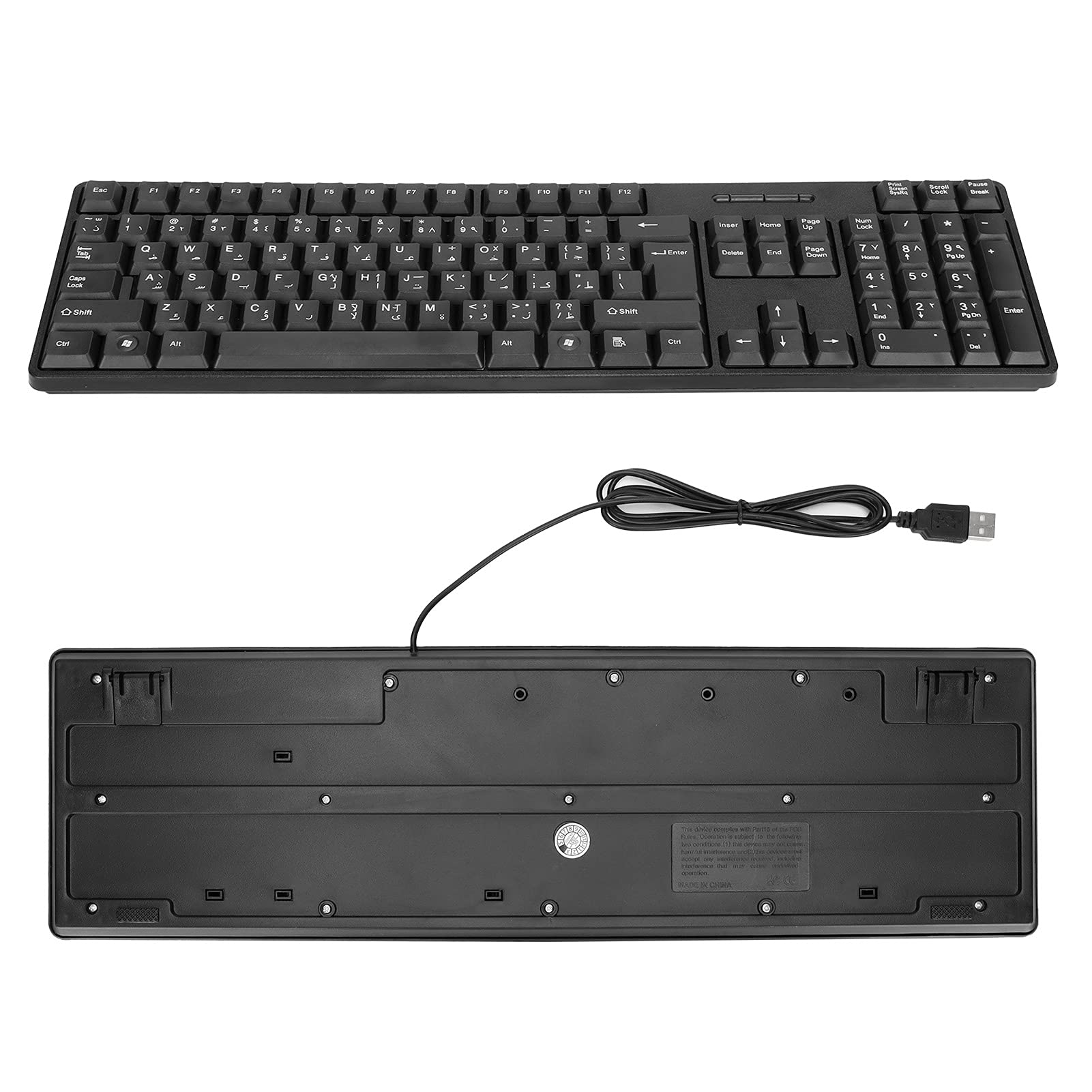 Shanrya Computer Keyboards, Comfortable Gaming Keyboard ‑Proof Ergonomic Design Non‑Slip for Pc Notebook Computers for Arabic and English for Home