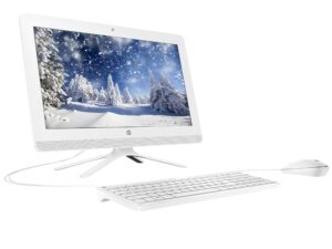 hp all in one desktop 21 inch pc 21-b0024 computer, amd a4-9125 processor |4gb ram, 128gb solid state drive| webcam, speakers, hdmi, wifi and bluetooth, keyboard mouse windows 10, white (renewed)