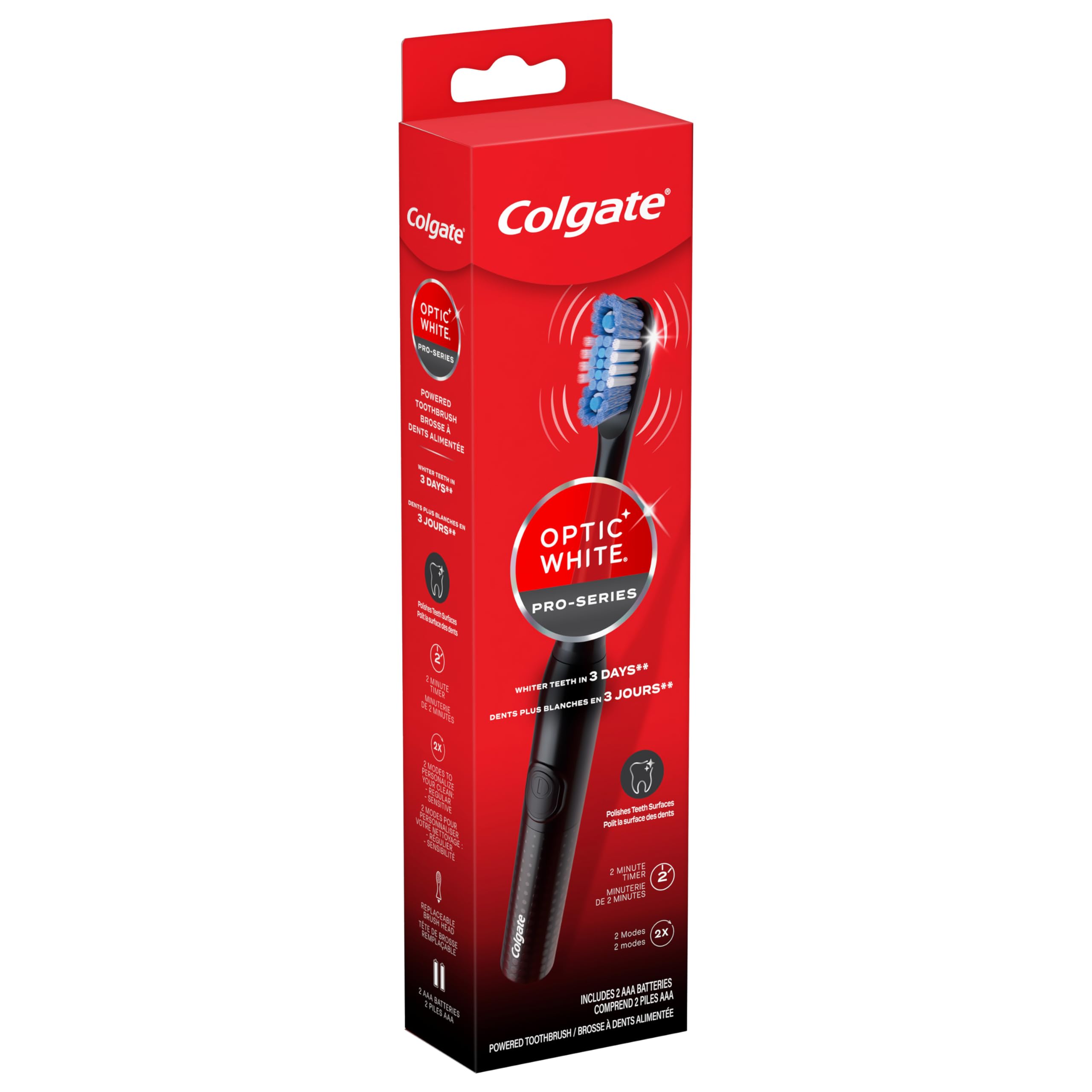 Colgate 360 Optic White Pro-Series Battery Black Toothbrush