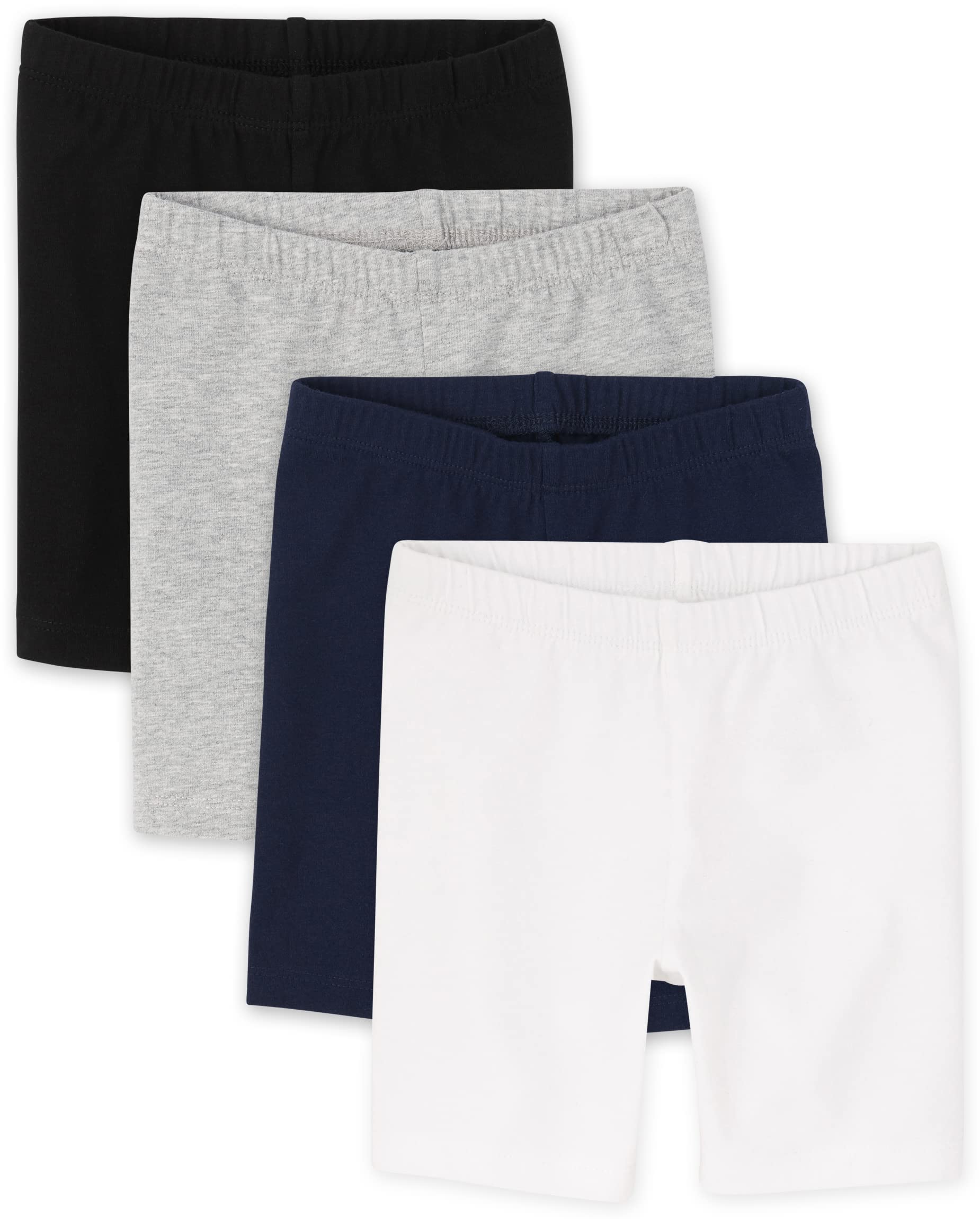 The Children's Place Baby Girls' and Toddler Solid Bike Shorts, Black/Heather Gray/Tidal/White 4-Pack, 18-24 Months