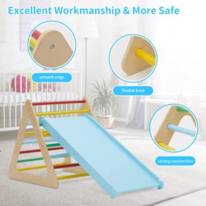 Set of 5 Wooden Triangle Climbing Toys Indoor for Toddler, 1 Square and 2 Triangle Climber with 2 Ramp for Climbing Sliding and Walking, 5 in 1 Toddler Play Equipment for Indoor Playground Play Gym