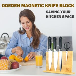 ODEDEN Magnetic Knife Block, Natural Bamboo Magnetic Knife Holder, Double Side Magnetic Knife Stand, Cutlery Display Stand and Storage Rack Without Knives