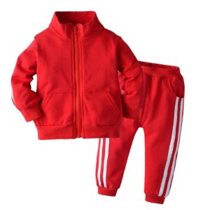 crazy gotend toddlers boys outfit set long sleeve casual sweatsuit 2 pack kids clothing athletic clothes zip with pockets red 18-24 months/90