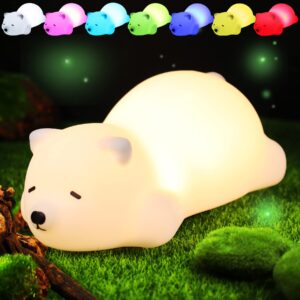 twinkopat sleeping bear night light, soft animal silicone night light for kids room bedroom, portable usb rechargeable squishy lamp, kawaii room decor, cute gifts for infant baby toddler children