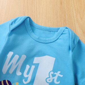 Truly One Baby Boy My First Easter Outfit Boy Easter Eggs Clothes Infant Easter Outfit (Blue,6-12 Months)