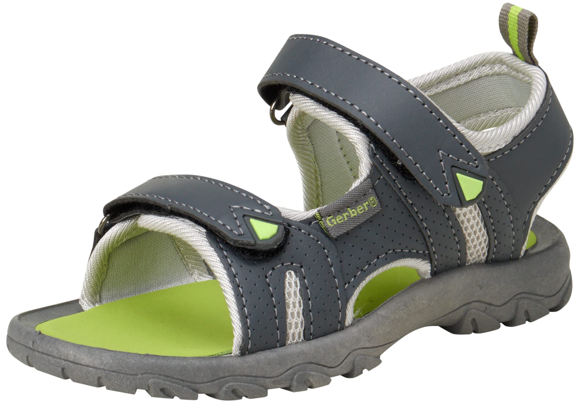 GERBER Baby Boys' Sandals - Adjustable Summer Sports Sandals (Infant/Toddler), Size 4 Infant, Grey/Neon Lime