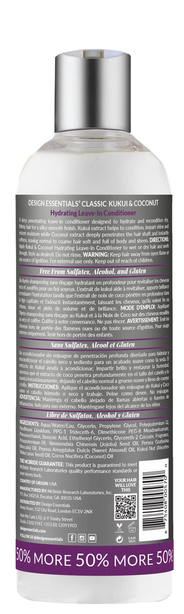 Design Essentials Kukui And Coconut Hydrating Leave-In Conditioner Sulfate Free 340 g / 12 oz