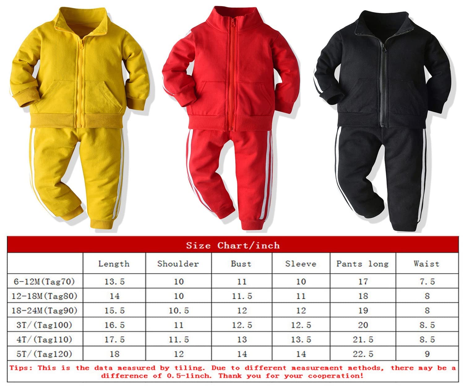 CRAZY GOTEND Toddlers Boys Outfit Set Long Sleeve Casual Sweatsuit 2 Pack Kids Clothing Athletic Clothes Zip With Pockets Red 18-24 Months/90