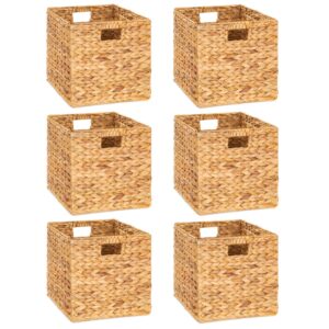 m4decor 12 x 12in water hyacinth storage baskets, wicker storage baskets for shelves, woven baskets for storage, wicker storage basket for bedroom, living room, nursery room (natural 6 packs 12x12in)