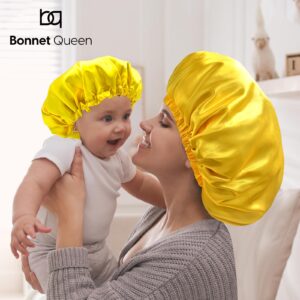 BONNET QUEEN Adjustable Drawstring Double Layer Reversible Silk Satin Mommy and Me Bonnet Sets Night Sleeping Hat Natural