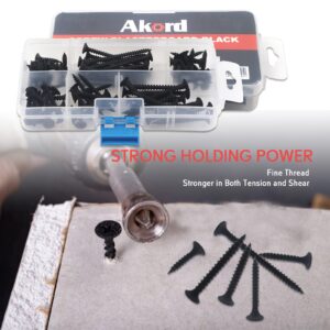 Akord Plasterboard Screw Assortment Kit 80PCS, 6 & #8 Fine Thread Drywall Screw, Black, Bugle Head, Phillips Drive, Needle Point, for Home Wood Repair or Indoor Metal Studs