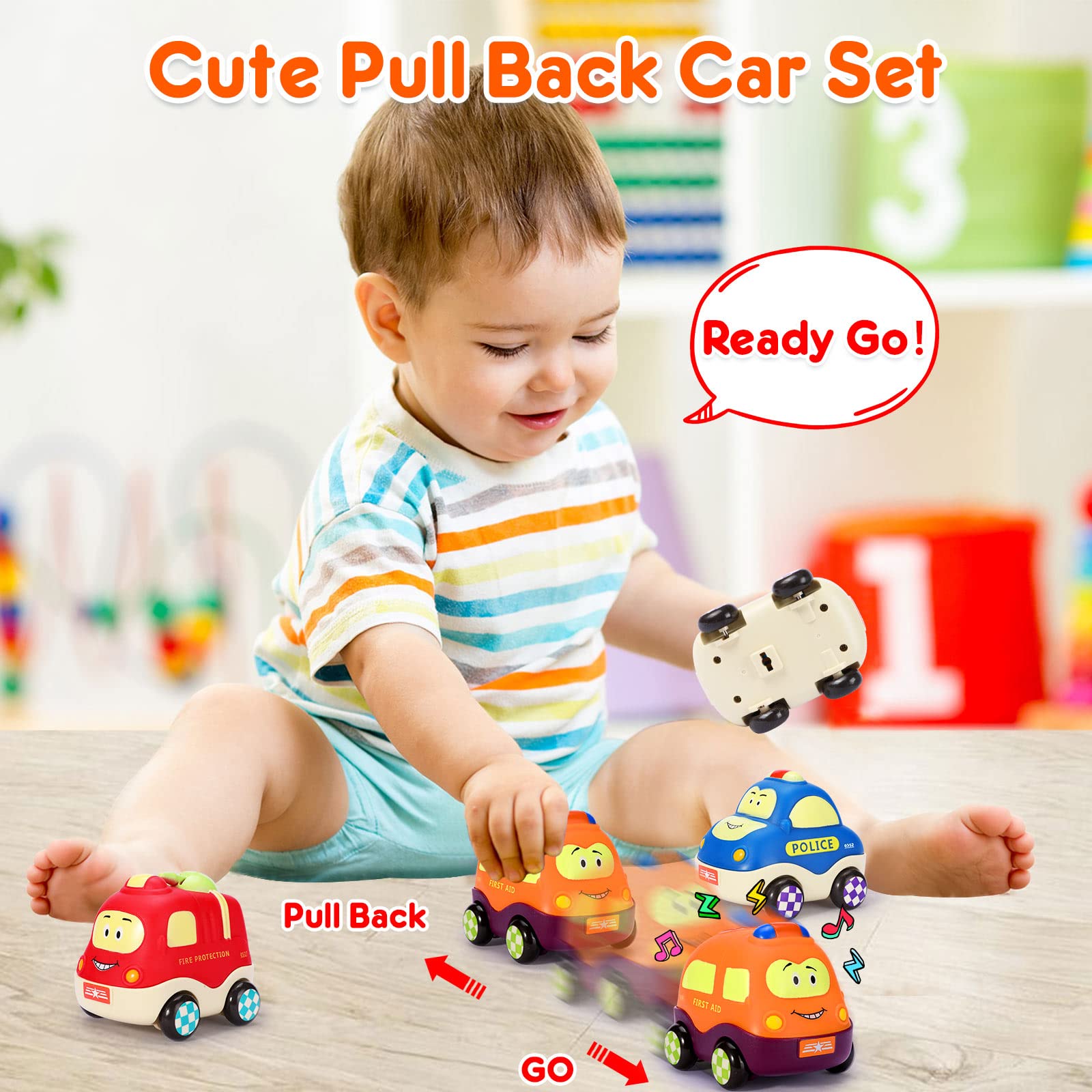 Baby Toy Cars for 1 2 3 Year Old Boys Girls Pull Back Car Cartoon Truck Toys for Toddler 1-3 School Bus Police Car Fire Engine Baby Toy 12-18 Months Xmas Gifts for 1 2 3 Year Old Boy Girl Outdoor Toys