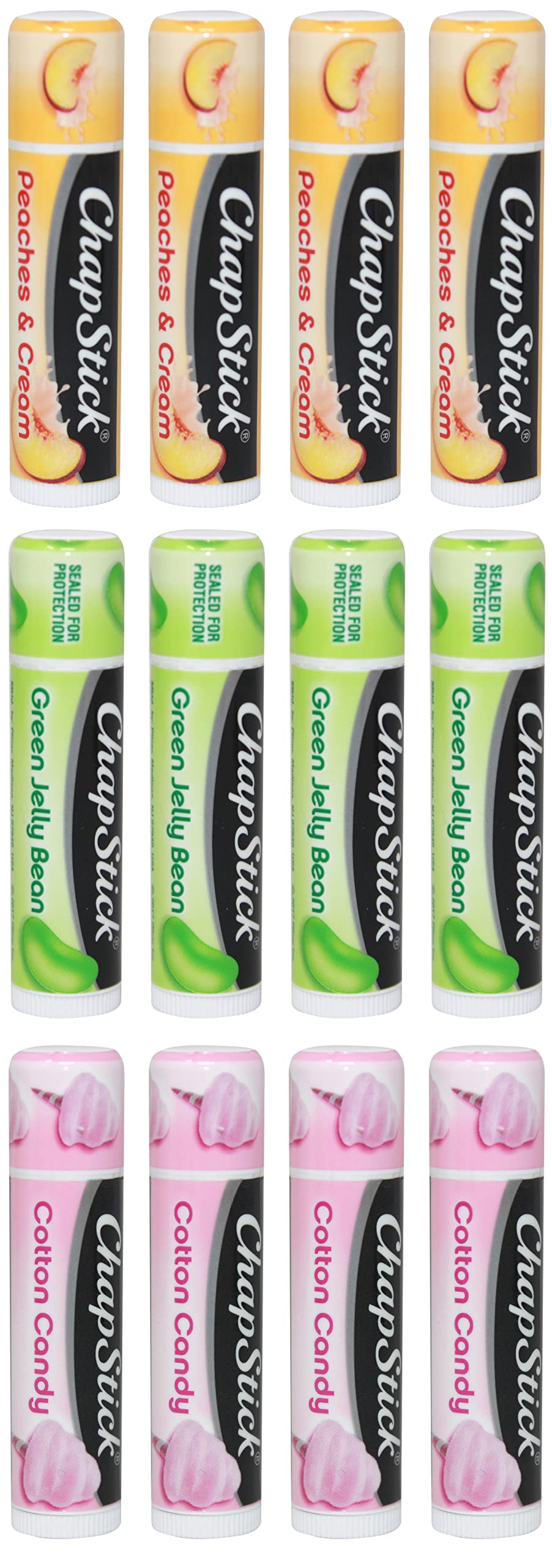 Chapstick Lip Balm Spring Collection, Green Jelly Bean, Cotton Candy, Peaches and Cream, .15 Ounce Each (12 Count)