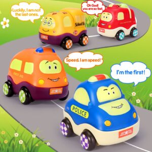 Baby Toy Cars for 1 2 3 Year Old Boys Girls Pull Back Car Cartoon Truck Toys for Toddler 1-3 School Bus Police Car Fire Engine Baby Toy 12-18 Months Xmas Gifts for 1 2 3 Year Old Boy Girl Outdoor Toys