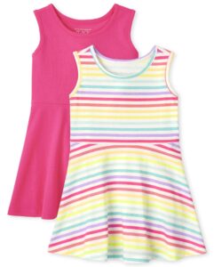 the children's place baby 2 pack and toddler girls sleeveless fashion skater dress, april stripe/in the pink 2-pack, 4t