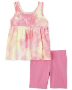 the children's place baby girls the children's place and toddler sleeveless tank top bike shorts set shirt, in the pink, 4t us