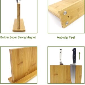 ODEDEN Magnetic Knife Block, Natural Bamboo Magnetic Knife Holder, Double Side Magnetic Knife Stand, Cutlery Display Stand and Storage Rack Without Knives