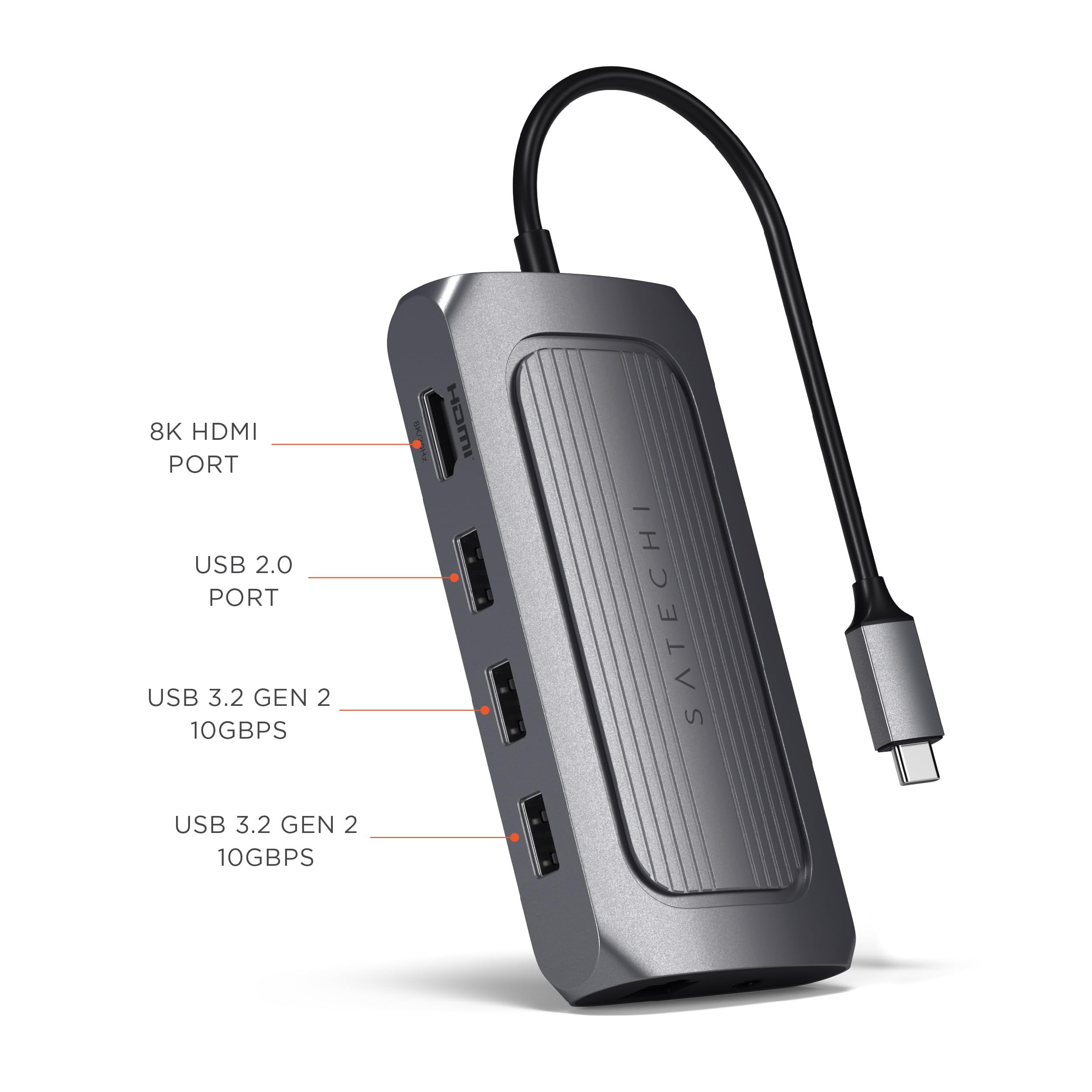 Satechi USB4 Multiport Adapter, USB C Hub with 8K HDMI, 100W USB C PD Charging, 3 USB-A, Ethernet, Micro/SD Card Readers, Audio Jack, for MacBook Pro/Air M1 M2 M3, Windows