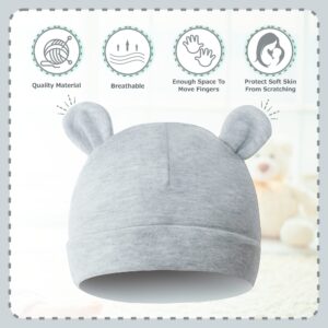 Newborn Baby Hats and Mittens Set for Boys & Girls Preemie Caps/Unisex Infant Beanie Baby Set 0-6 Months (Pack 6- Black, White, Darkblue, Lightblue, Grey, Brown, Ear)