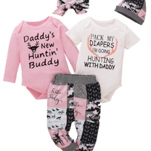 BIRTHDAY SHARK Newborn Girls Outfit Baby Girl Coming Home Outfit Hunting Clothes for Girls (Pink,0-3 Months)