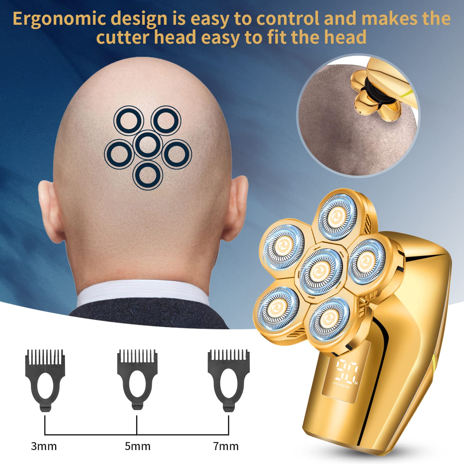 Electric Razors for Men- Upgrade 5 in1 Bald Head Shaver - LED Display Electric Shavers for Men- Multifunctional Razors for Men Grooming Kit- Waterproof Cordless Shavers Men- USB Rechargeable