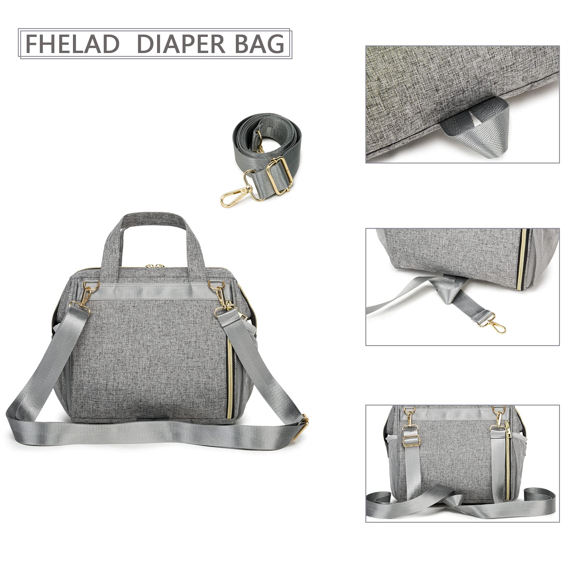 FHELAD Small Diaper Bag Tote Diaper Backpack Crossbody, Toddler Diaper Bags Waterproof Multi-Function Newborn Baby Stylish Mini Tote Maternity Bags Travel Backpacks with Insulated Pockets, Gray