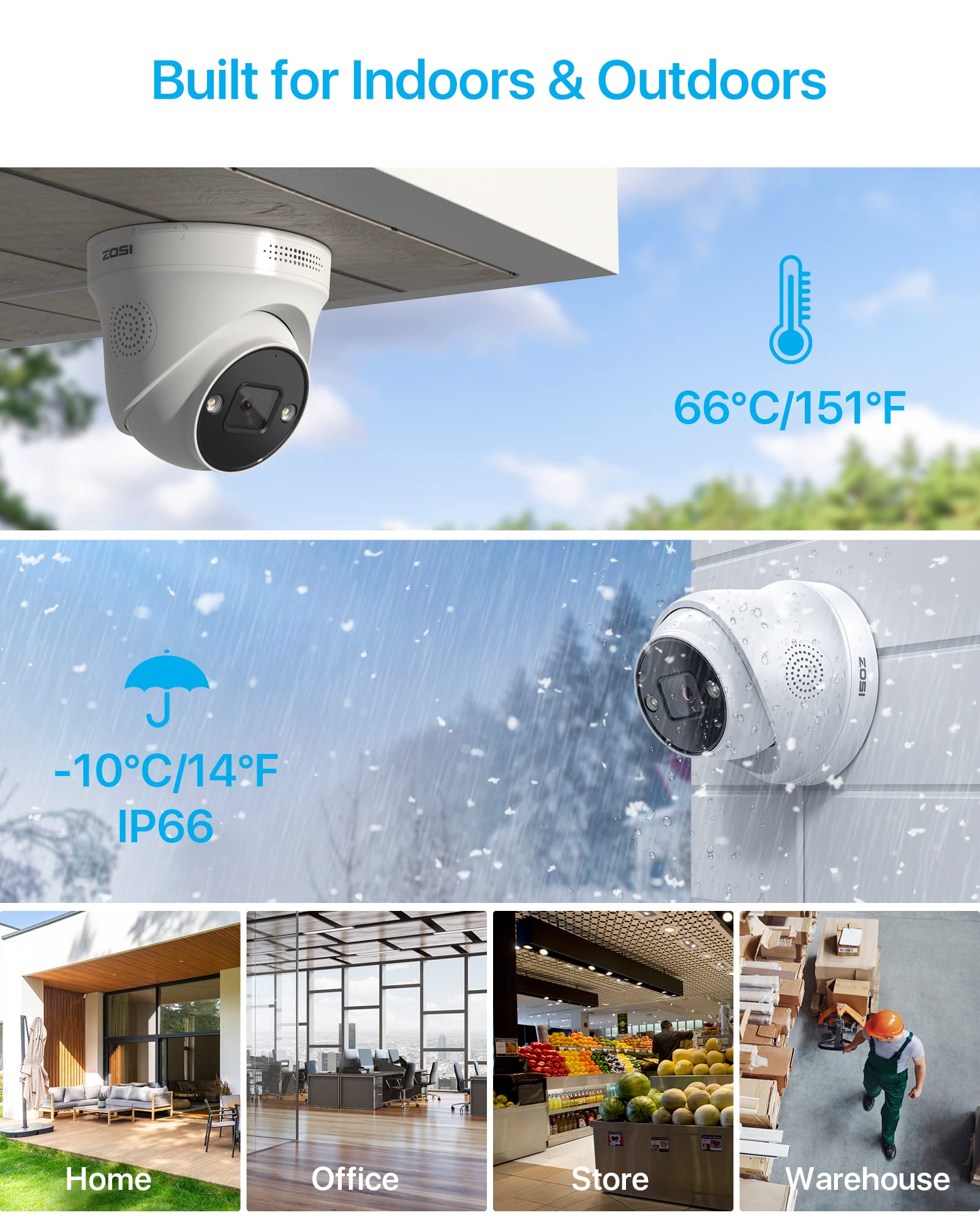 ZOSI 4K Security Camera System with Audio,4pcs 8MP Outdoor Indoor PoE IP Cameras,Night Vision,Human Detection,Smart Light Alarm,8Channel H.265+ NVR Recorder with 2TB HDD for Home 24/7 Recording